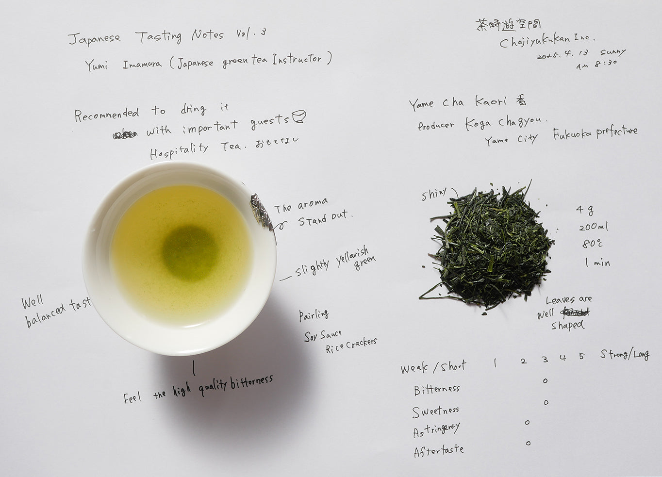 Japanese Tea Tasting Notes Yame Sencha Kaoru – 茶時遊空間